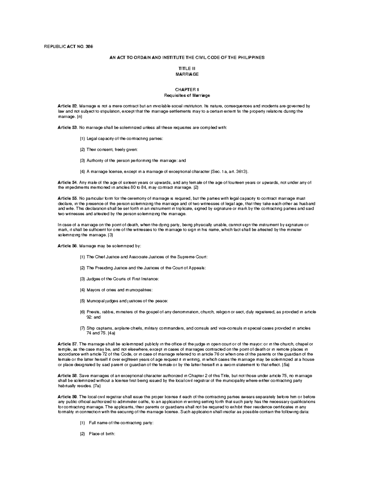 Republic ACT NO 386 - Title III - REPUBLIC ACT NO. 386 AN ACT TO ORDAIN ...