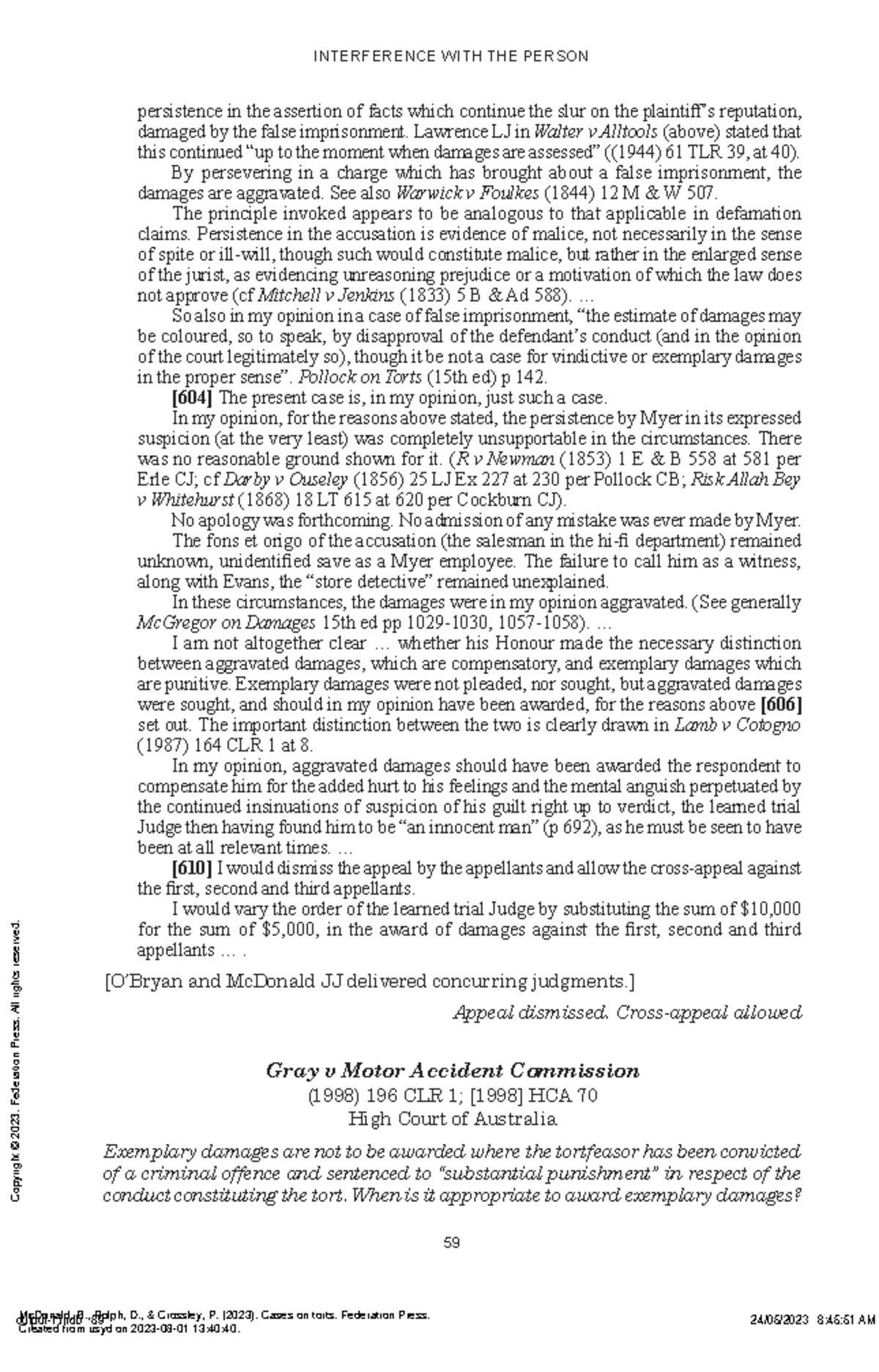 Gray v MAC - GRAY V MAC - INTERFERENCE wITH THE PERSON 59 persistence ...