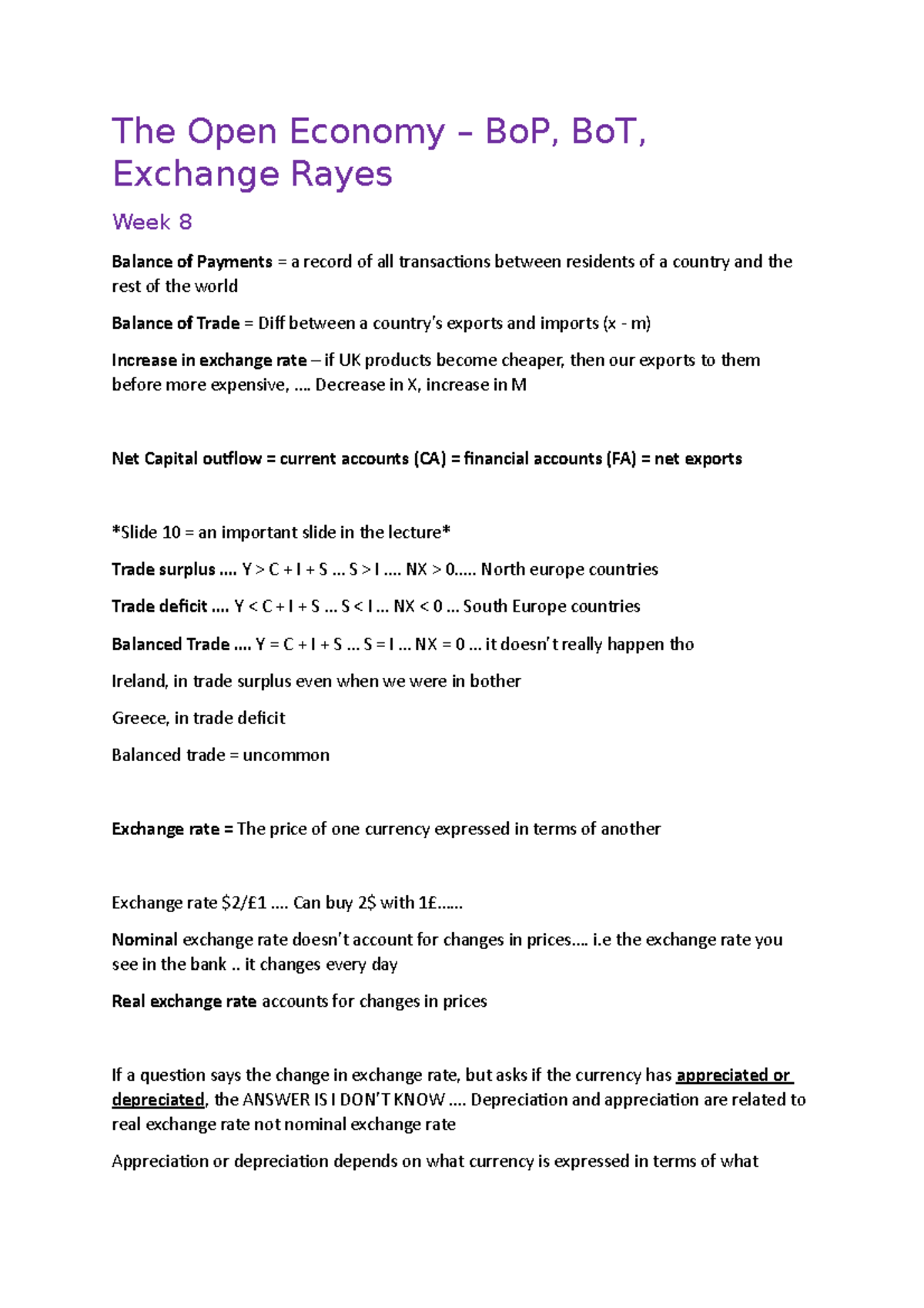 The Open Economy- Bo P, Bo T, Exchange Rates, PPP - The Open Economy ...