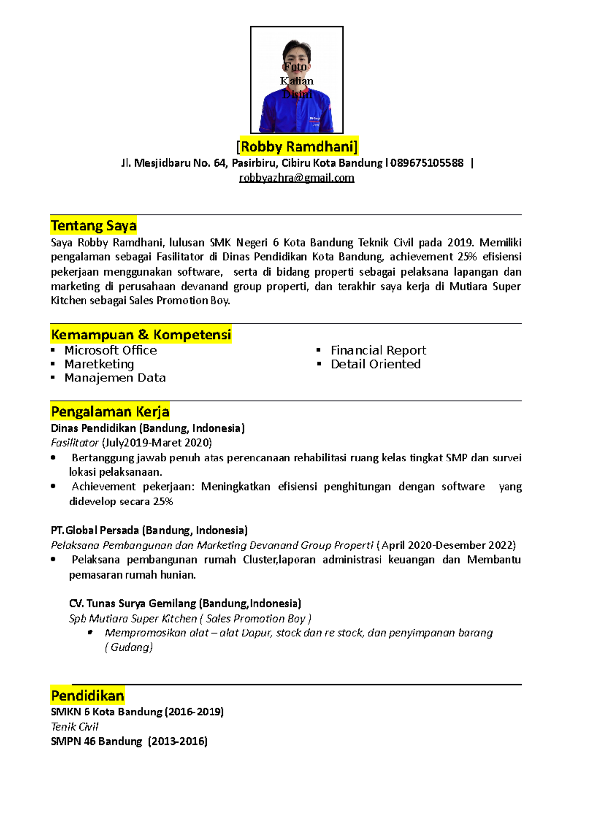 Contoh CV FIX - [Robby Ramdhani] Jl. Mesjidbaru No. 64, Pasirbiru ...