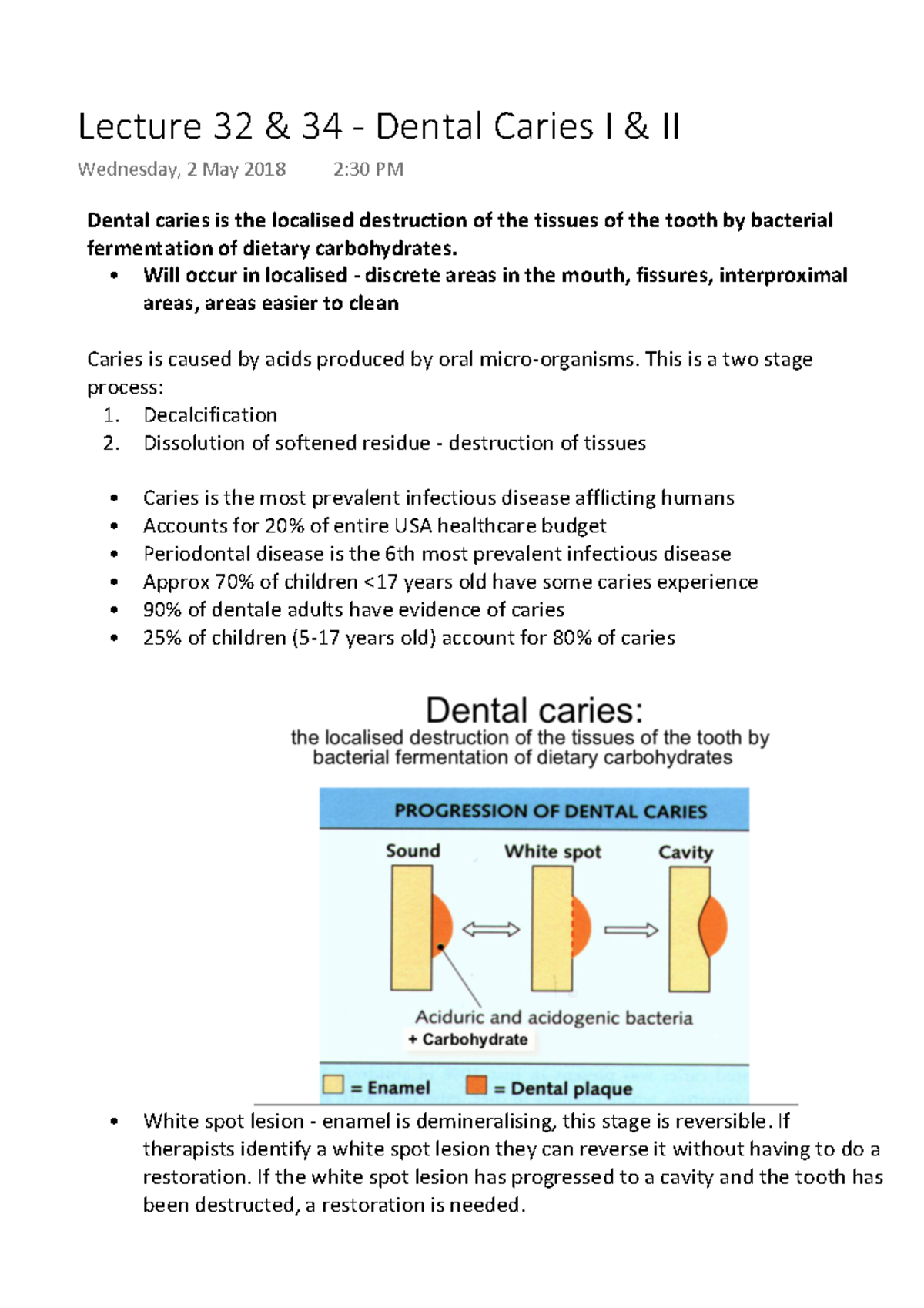 Lecture 32 & 34 - Dental Caries I & II - Warning: TT: undefined function: 32 Dental caries is ...