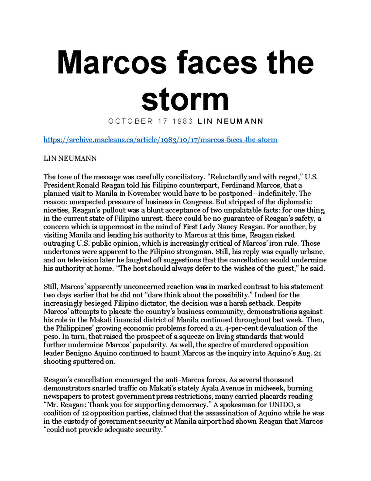 Copy of Marcos faces the storm 1983 - Marcos faces the storm O C T O B ...