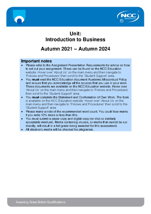 Sample assignment ncc ITB - ####### NCC Education level 3 and Diploma ...