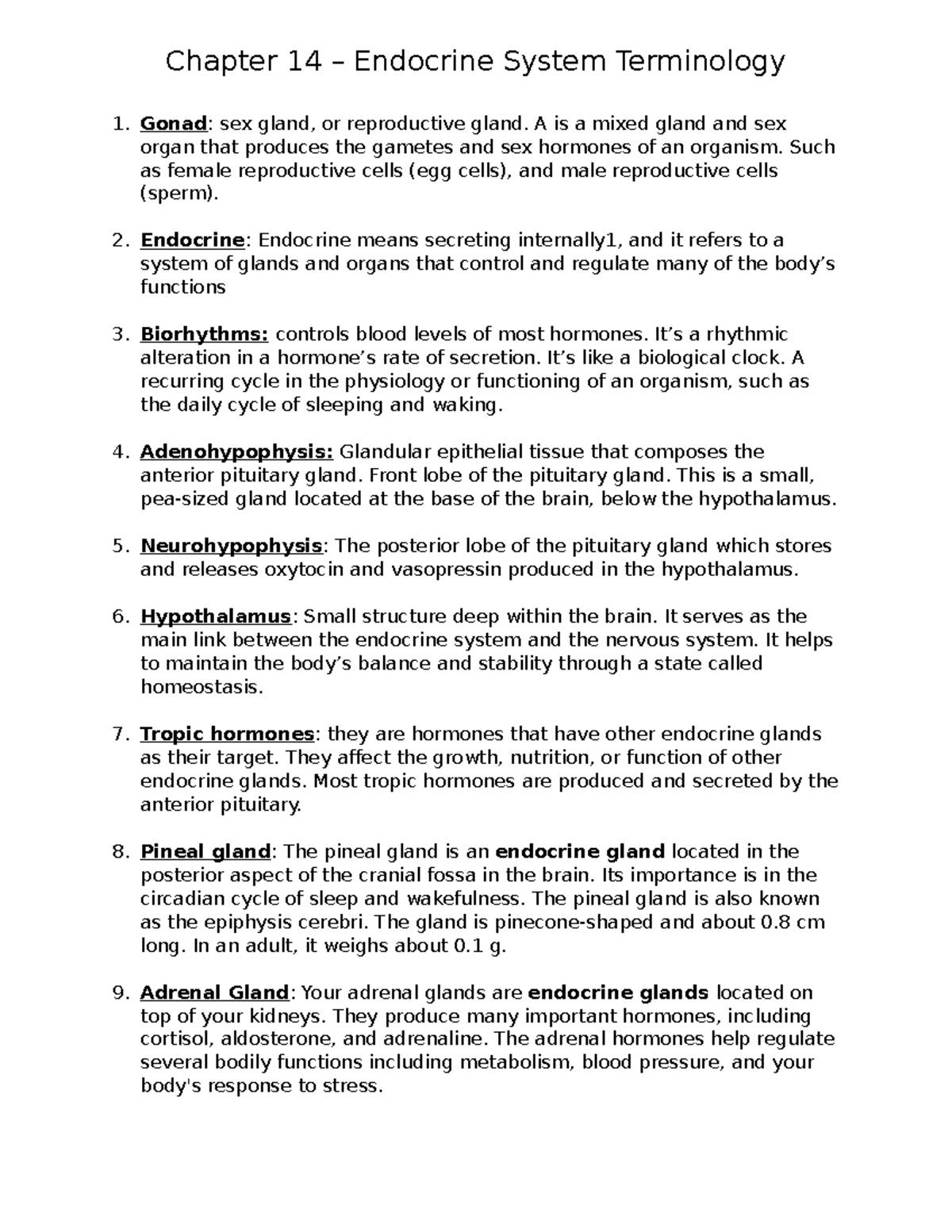 Chapter 14- Endocrine System Terminology - Gonad: sex gland, or ...