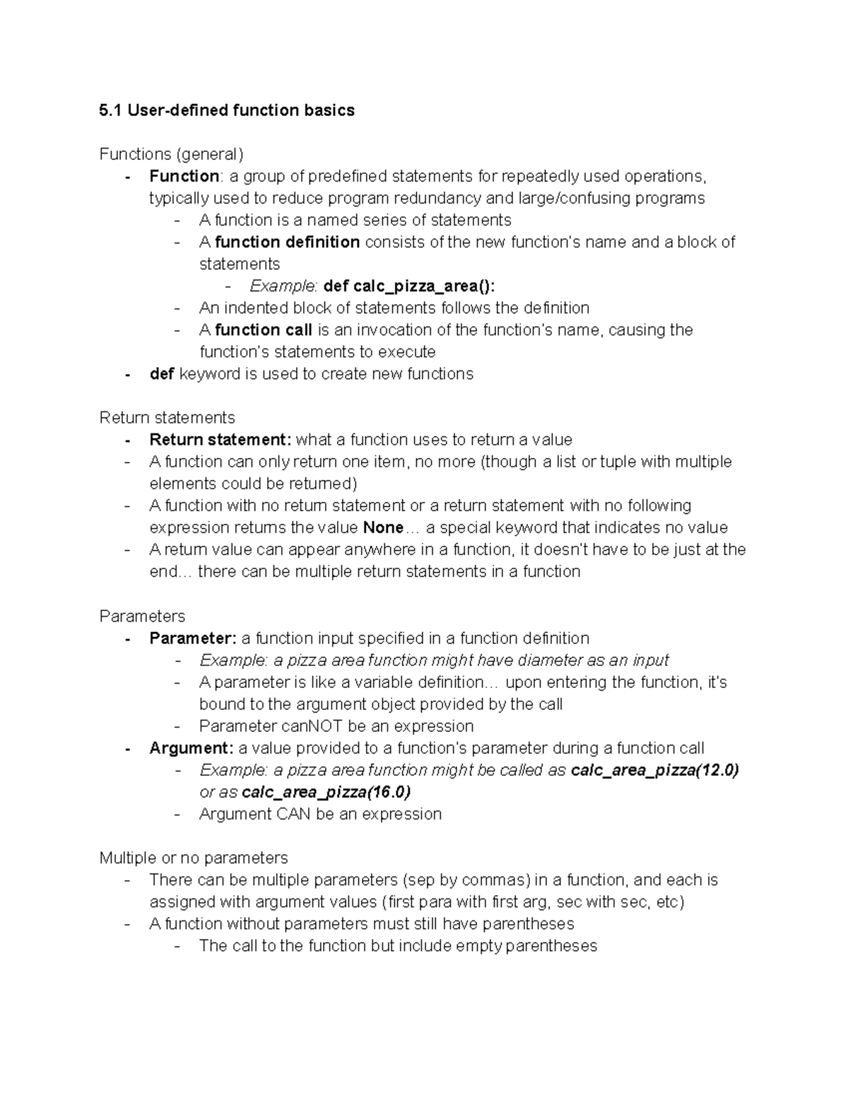 Reading Topic 4 Sections - 5 User-defined function basics Functions ...