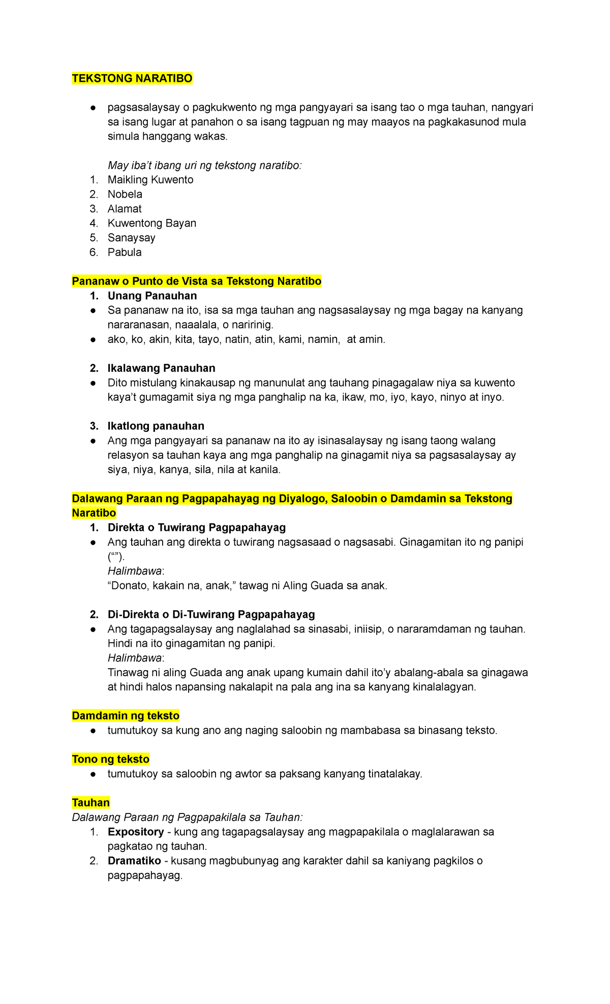 Filipino - Reviewer - dsdsdsdsd - TEKSTONG NARATIBO pagsasalaysay o ...