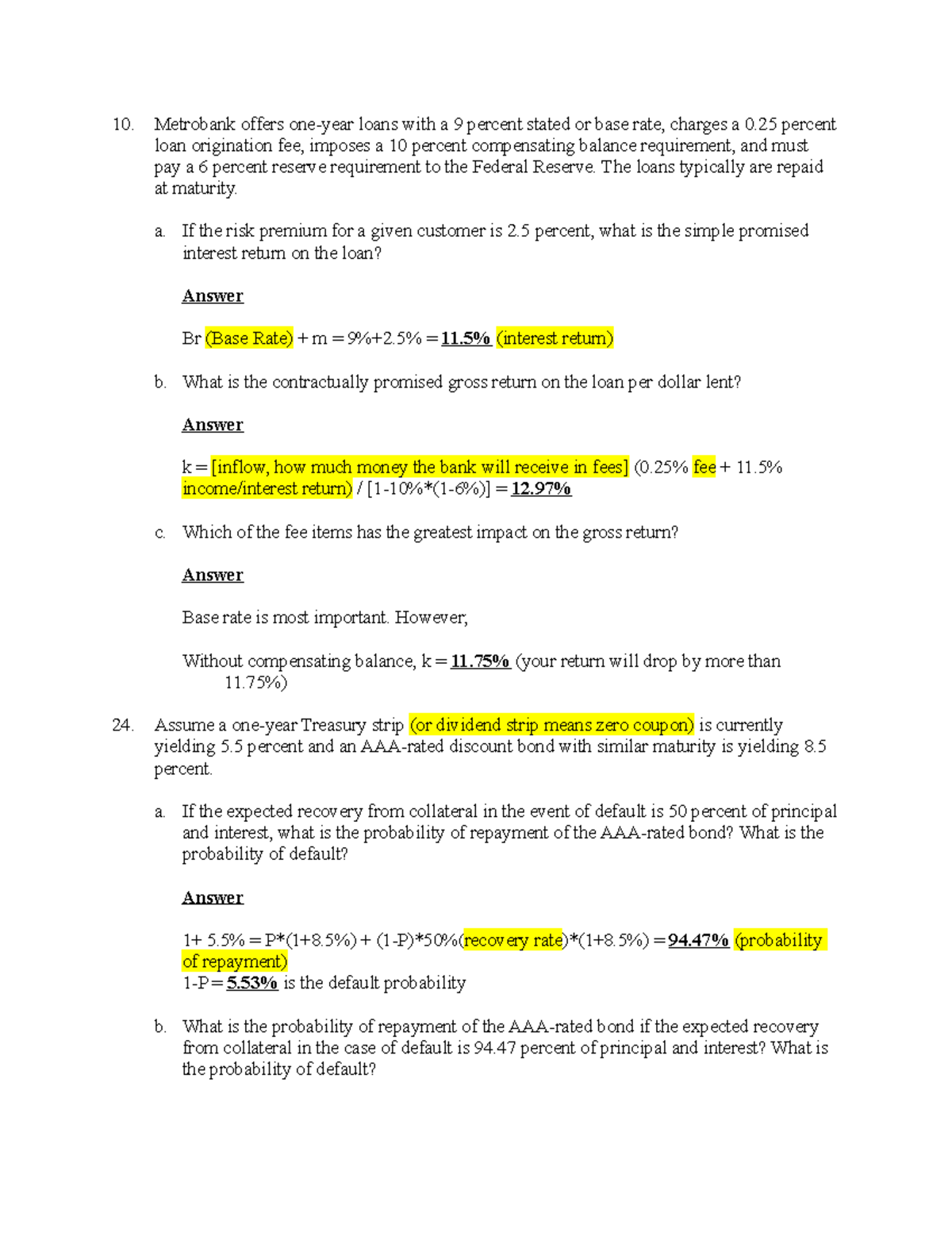 Chap011 Class Practices Metrobank Offers One year Loans With A 9