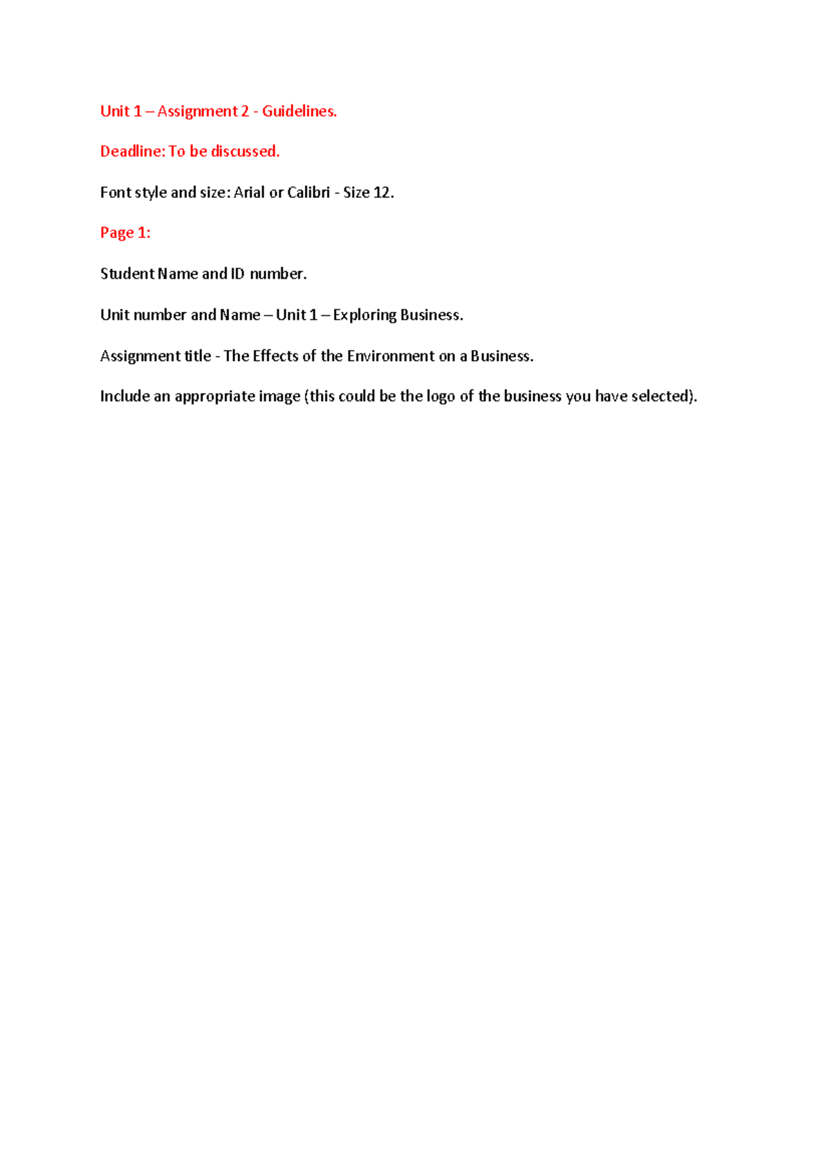 1) Assignment 2 - Guidelines - Unit 1 – Assignment 2 - Guidelines ...