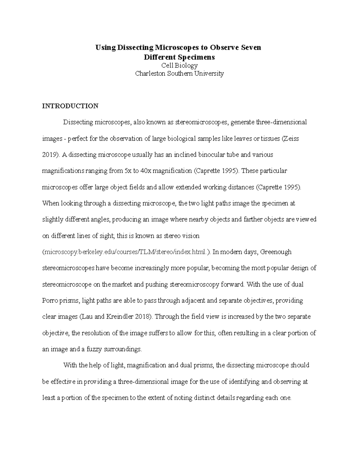 Example lab report dissecting microscopy - Using Dissecting Microscopes ...