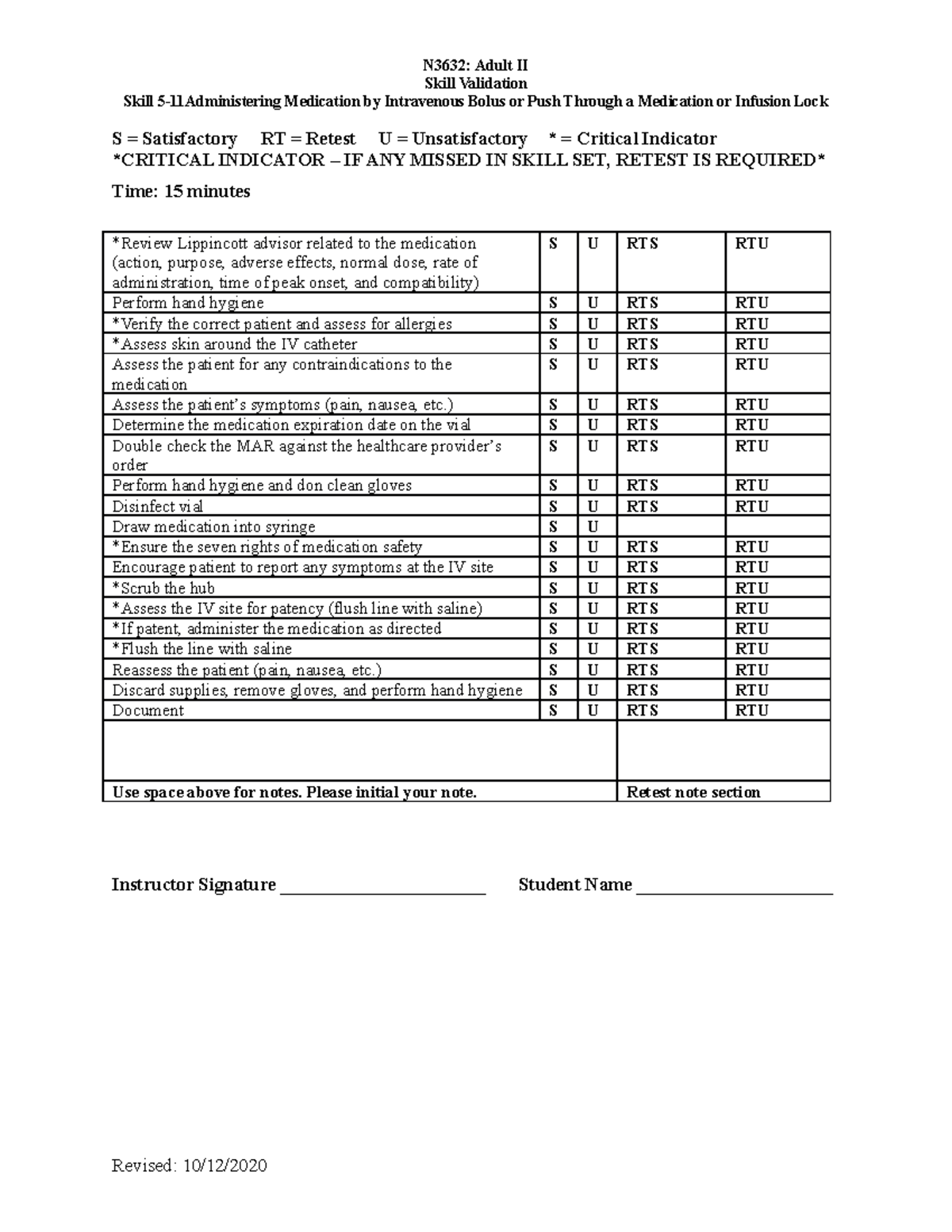 Adult 2 skills validation - IV push - N3632: Adult II Skill Validation ...