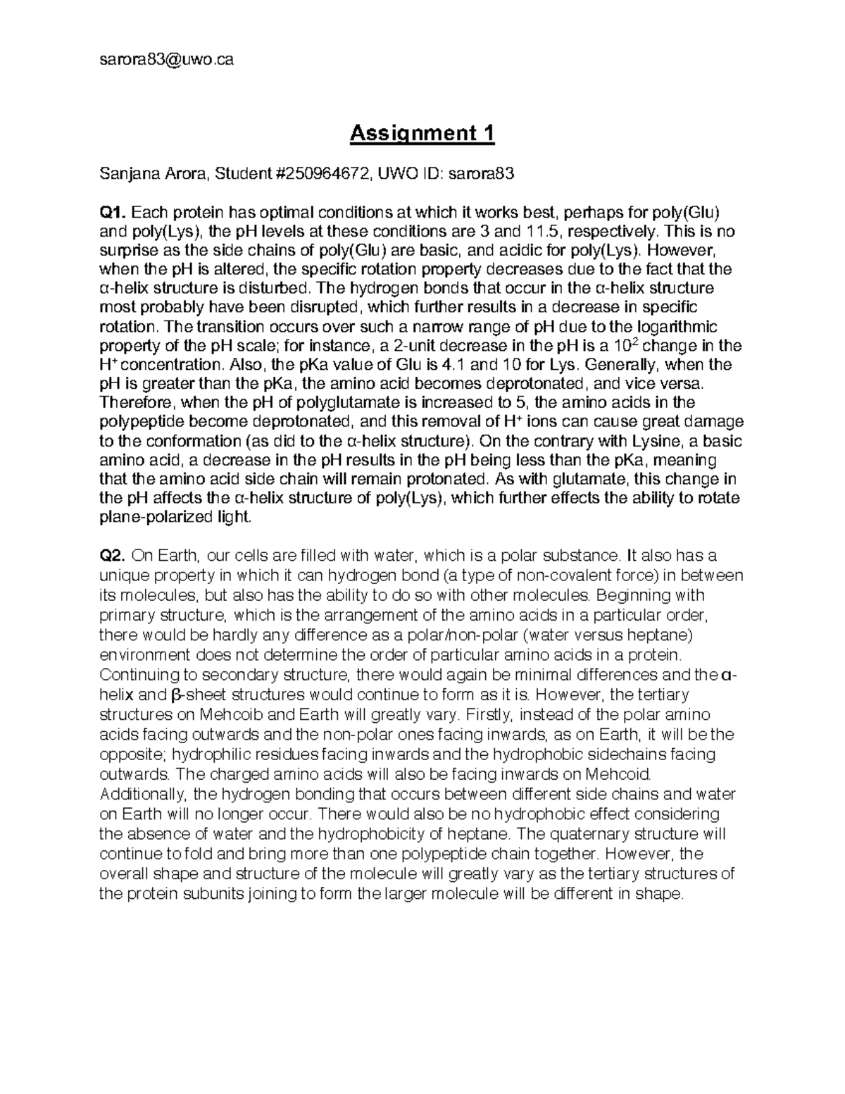 Assignment 1 Biochemistry Assignment 1 Warning Tt Undefined Function 32 Sarora83uwo