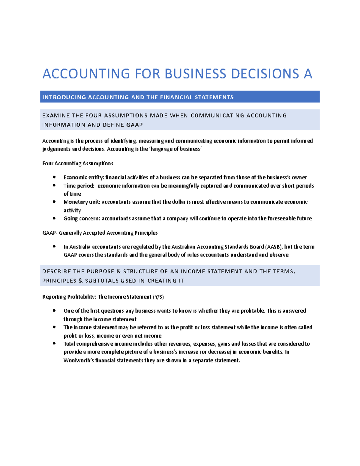 Accounting for Business Decisions A - ACCOUNTING FOR BUSINESS DECISIONS ...