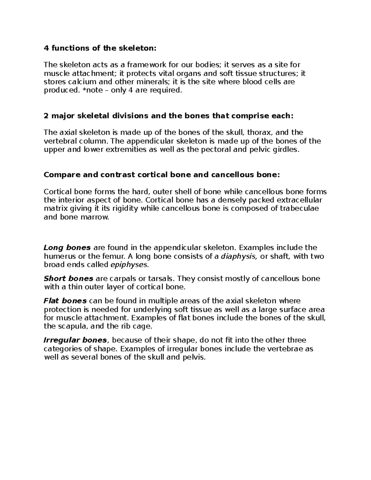 Mod 10 - Module 10 notes - 4 functions of the skeleton: The skeleton ...