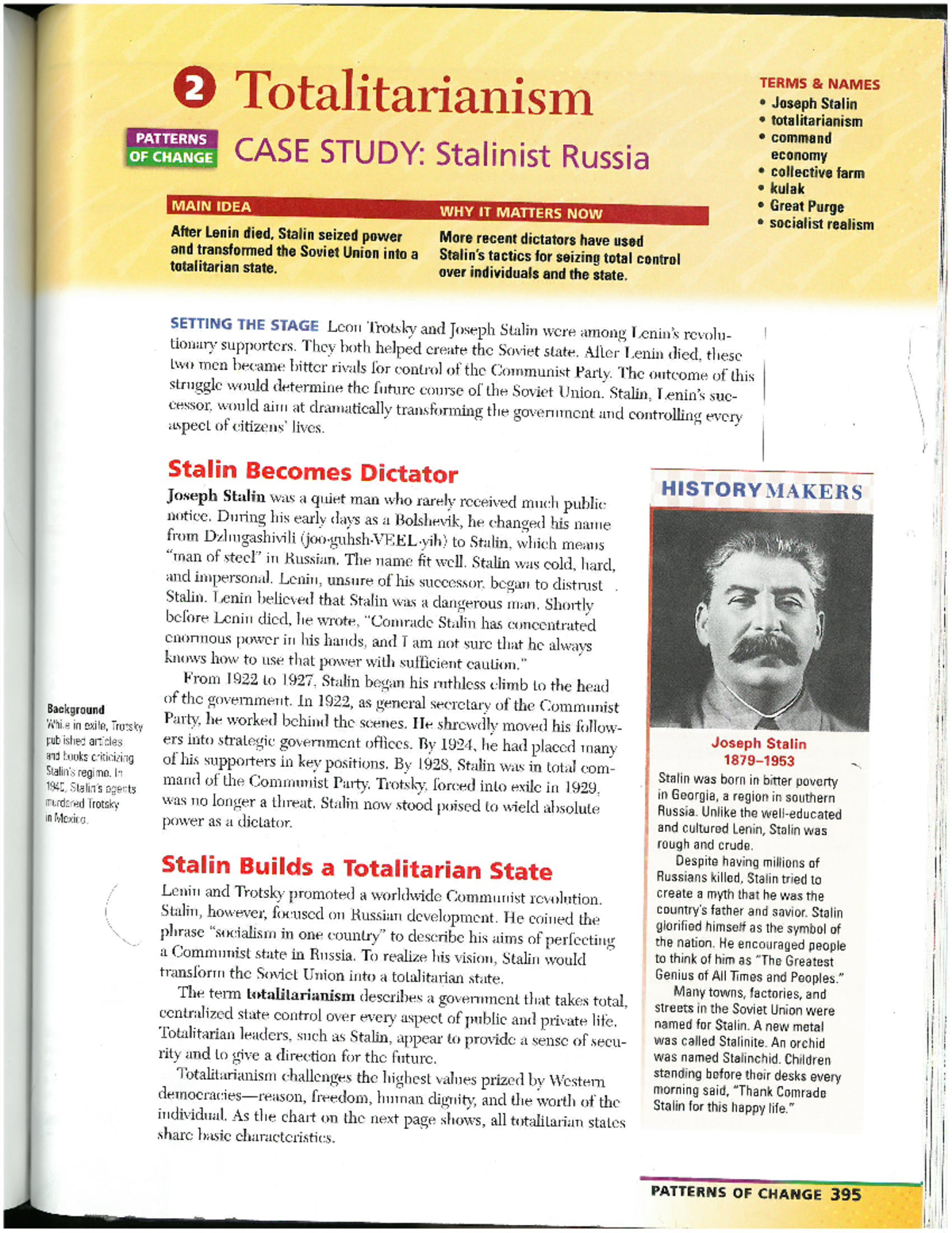 Russia under Stalin - 2 Totalitarianism TERMS NAMES Joseph Stalin ...