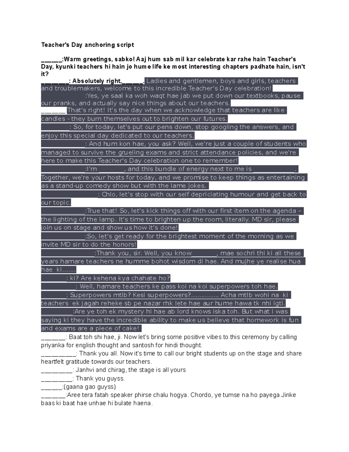 speech for the teachers day - Teacher's Day anchoring script ...