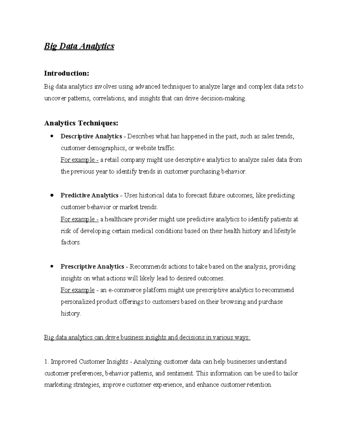 Big Data Analytics - .... - Big Data Analytics Introduction: Big data analytics involves using ...