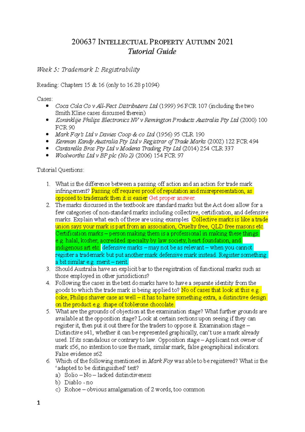 IP Tutorial Guide Week 5 - 200637 INTELLECTUAL PROPERTY AUTUMN 2021 ...