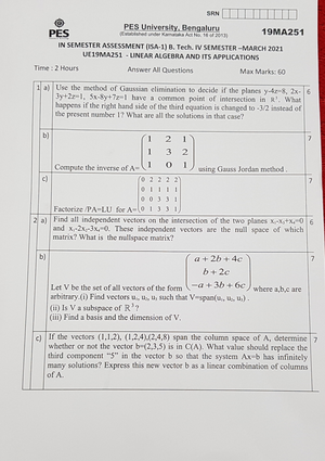 Question Paper PYQ - Linear Algebra - Studocu