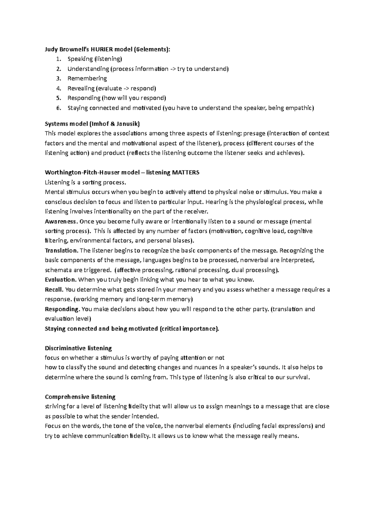 Mid term exam Listening - Judy Brownell’s HURIER model (6elements): 1 ...