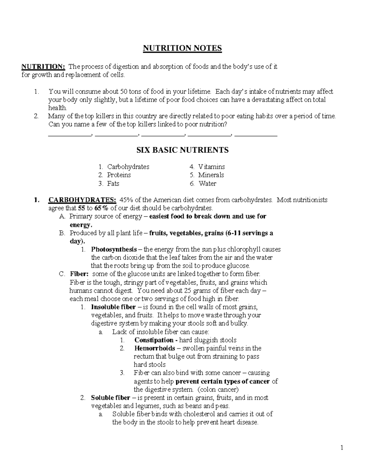 Nutritionnotes-2 - Basic Notes - NUTRITION NOTES NUTRITION: The process ...