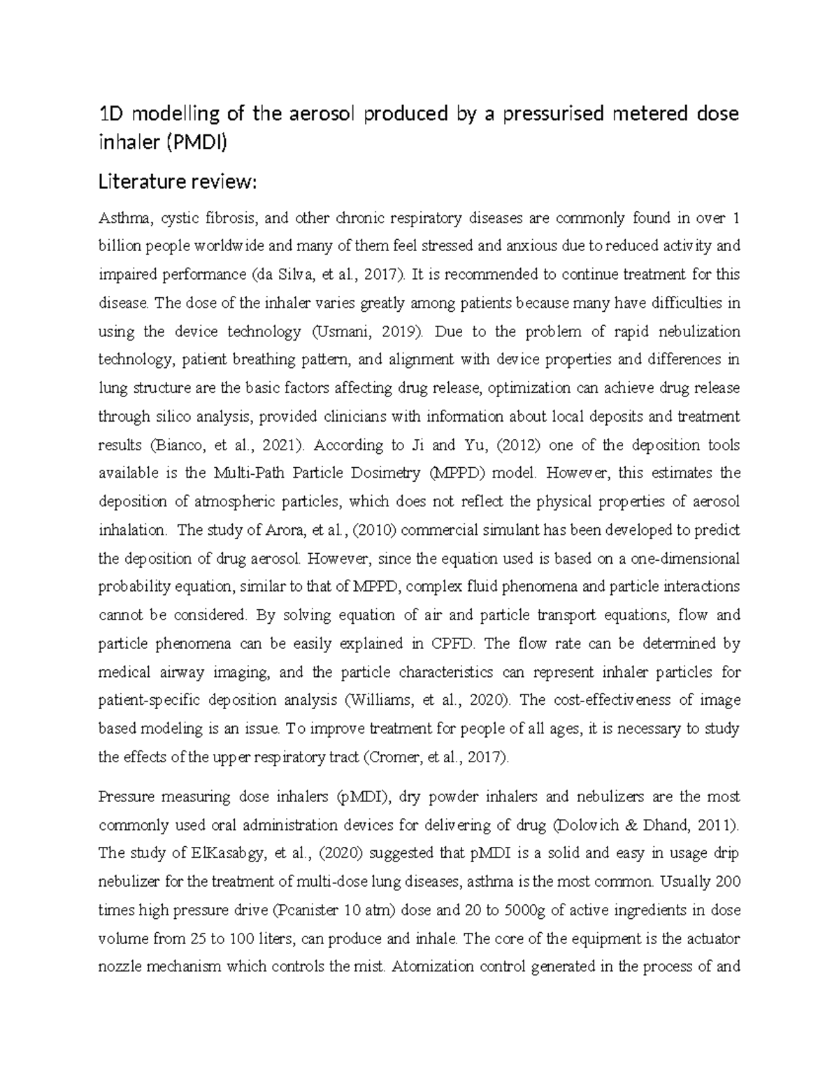 1D modelling of the aerosol produced by a pressurised metered dose ...