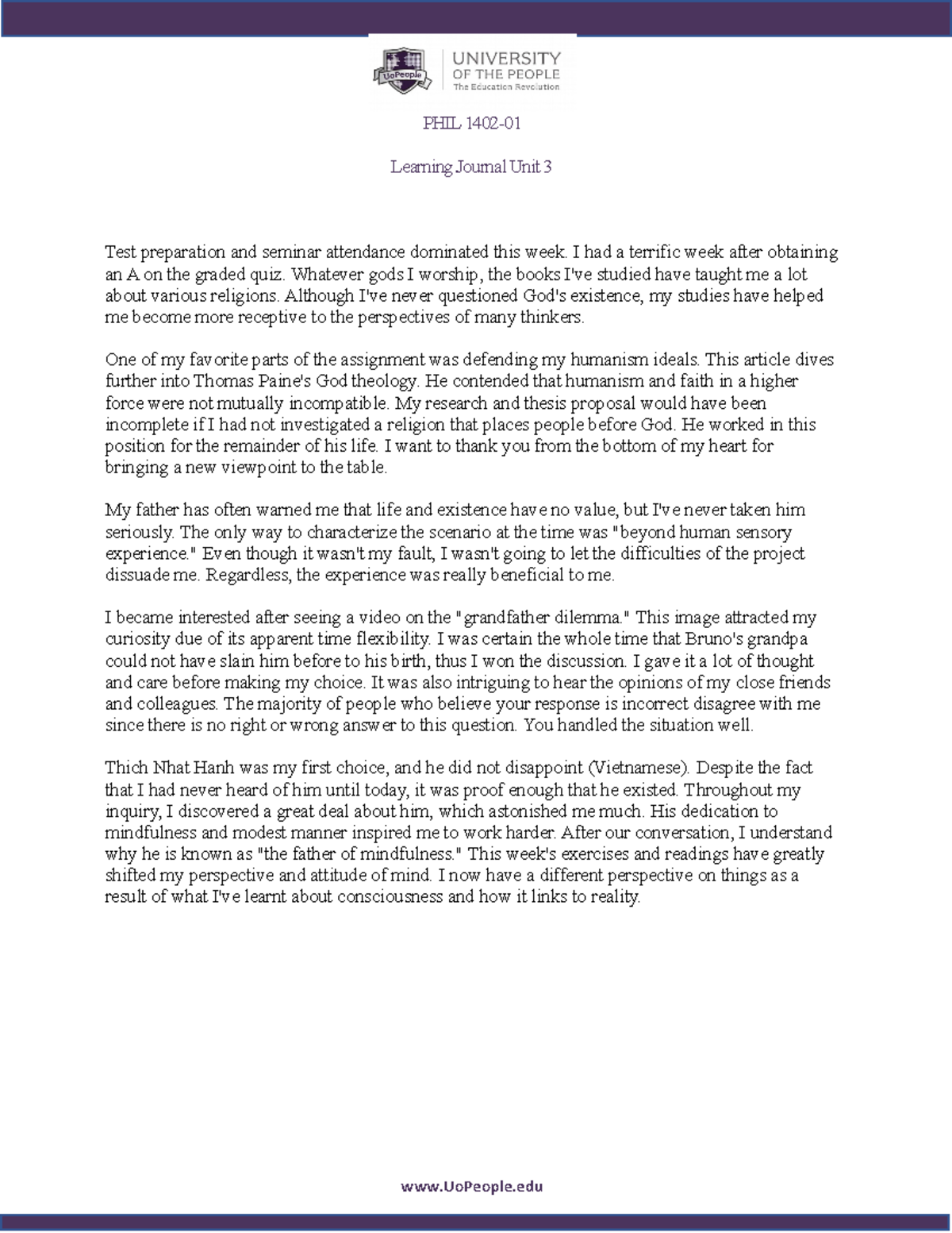 U 3 Learning Journal Unit 3 - PHIL 1402- Learning Journal Unit 3 Test ...