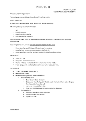 Intro to IT Second Lecture Notes - Intro to IT Hardware Basics 23-1 ...
