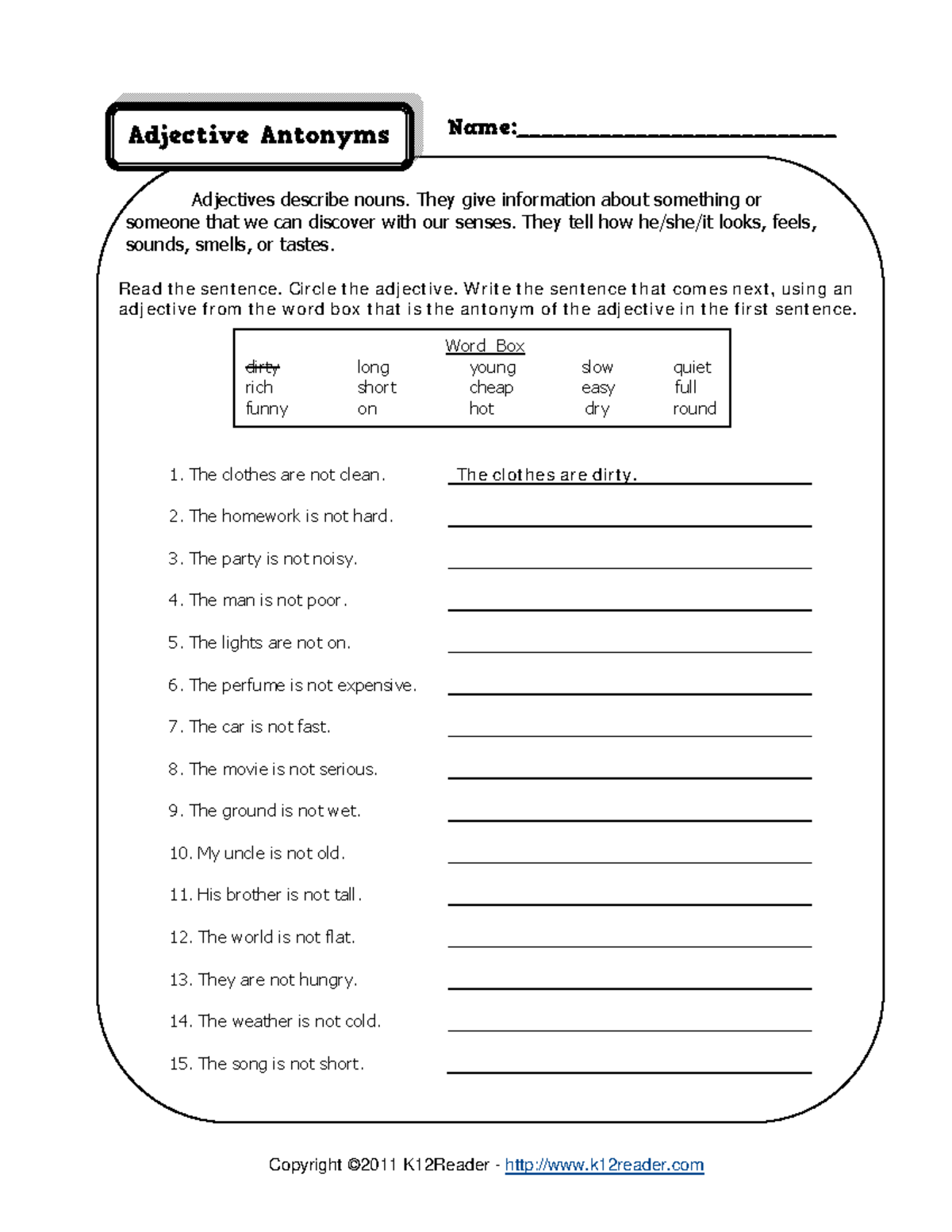 Adjective Antonyms Adjective Antonyms Adjective Antonyms - Copyright ...