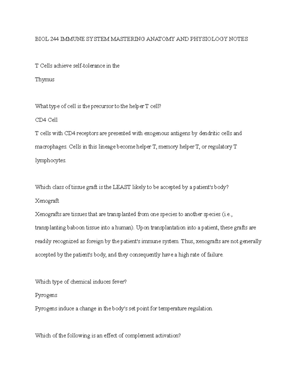 BIOL 244 Immune System Mastering Anatomy AND Physiology Notes - BIOL ...