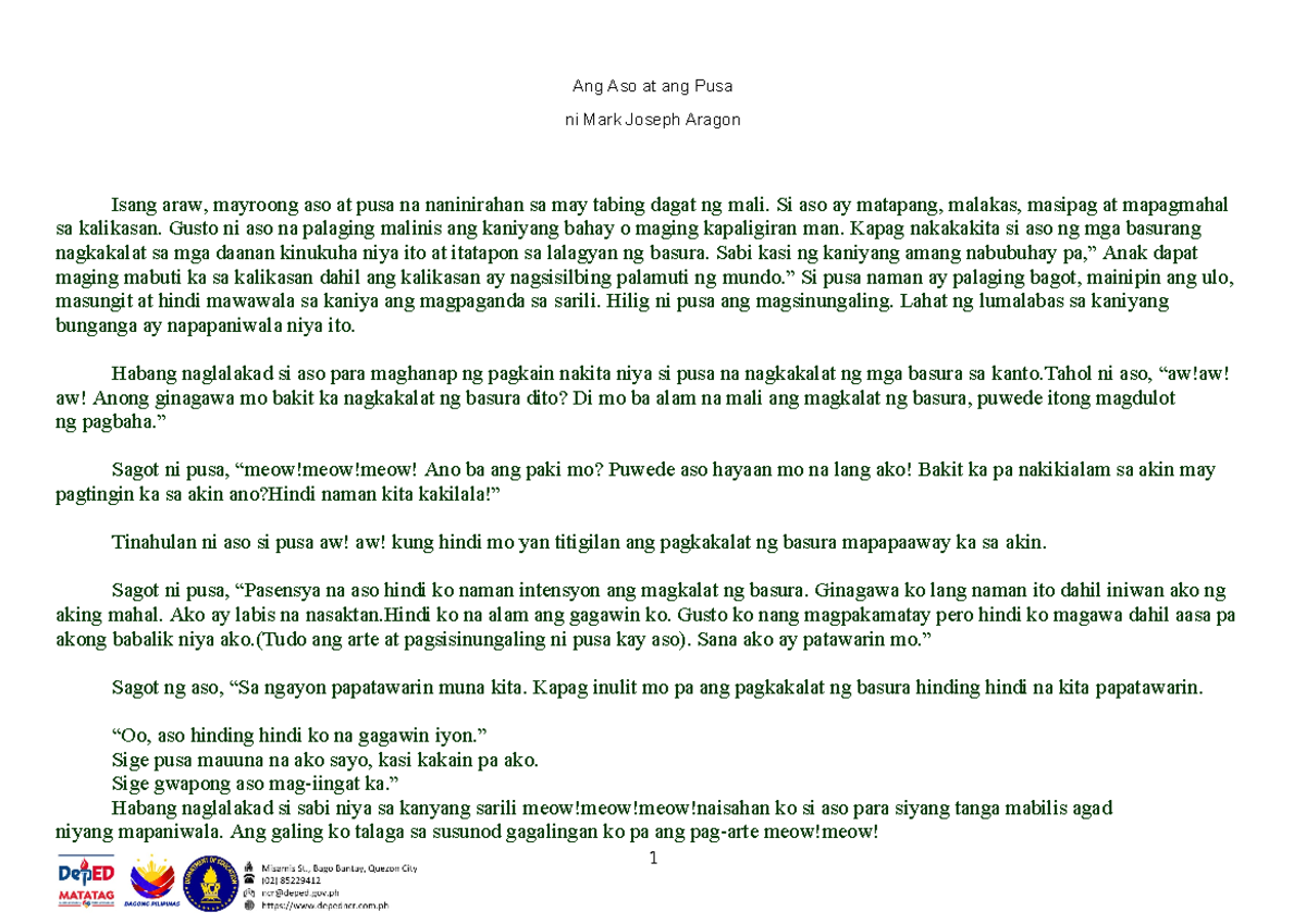 Ang Aso at ang Pusa-Pabula - Ang Aso at ang Pusa ni Mark Joseph Aragon ...