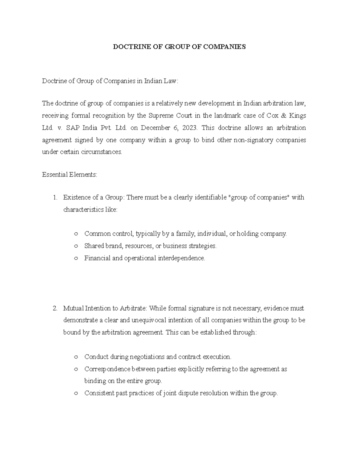 Doctrine of group of Companies - v. SAP India Pvt. Ltd. on December 6, 2023. This doctrine ...