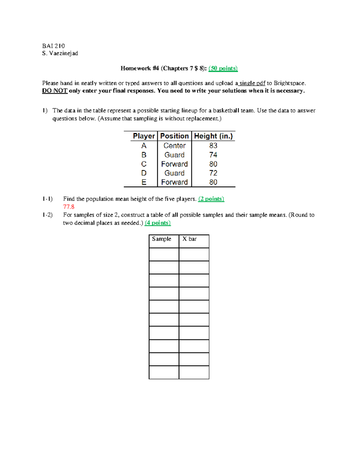 HW4-Answers - Answer Key - BAI 210 S. Vaezinejad Homework #4 (Chapters ...