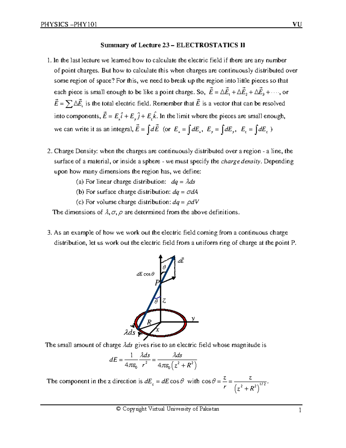 Lecture 23 Physics Phy101 Vu © Copyright Virtual University Of