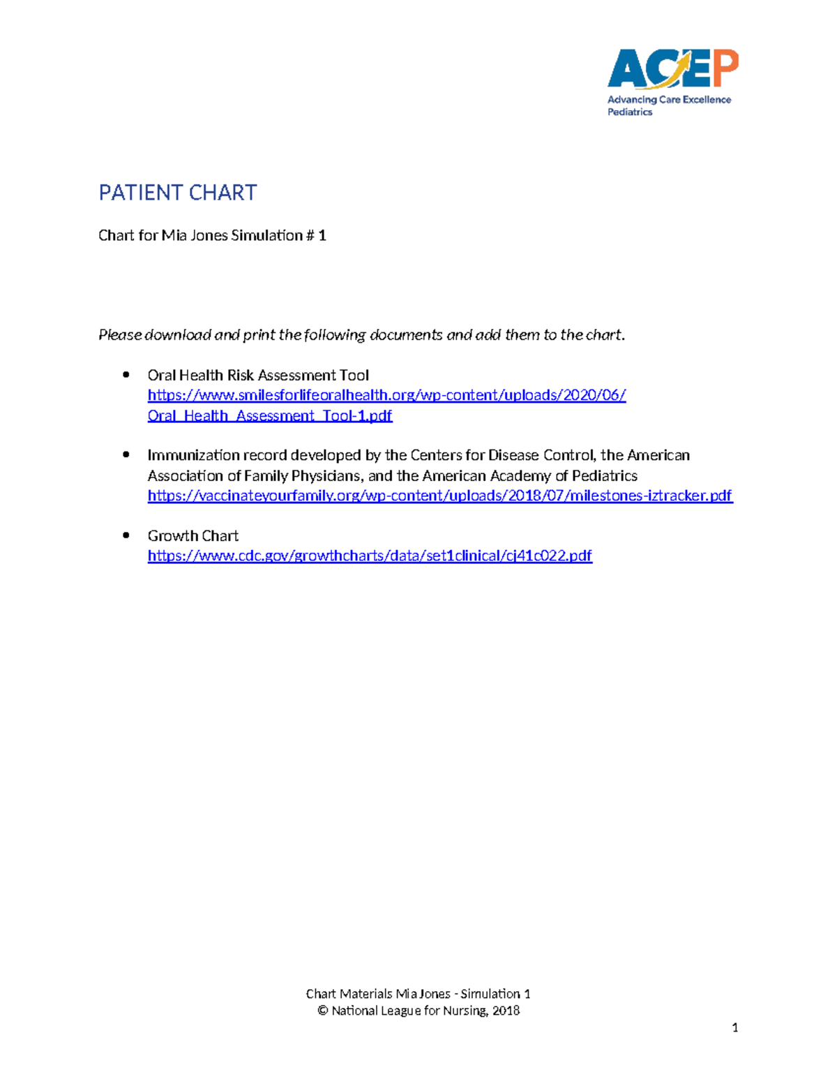 Mia jones sim1 chart - PATIENT CHART Chart for Mia Jones Simulation # 1 ...
