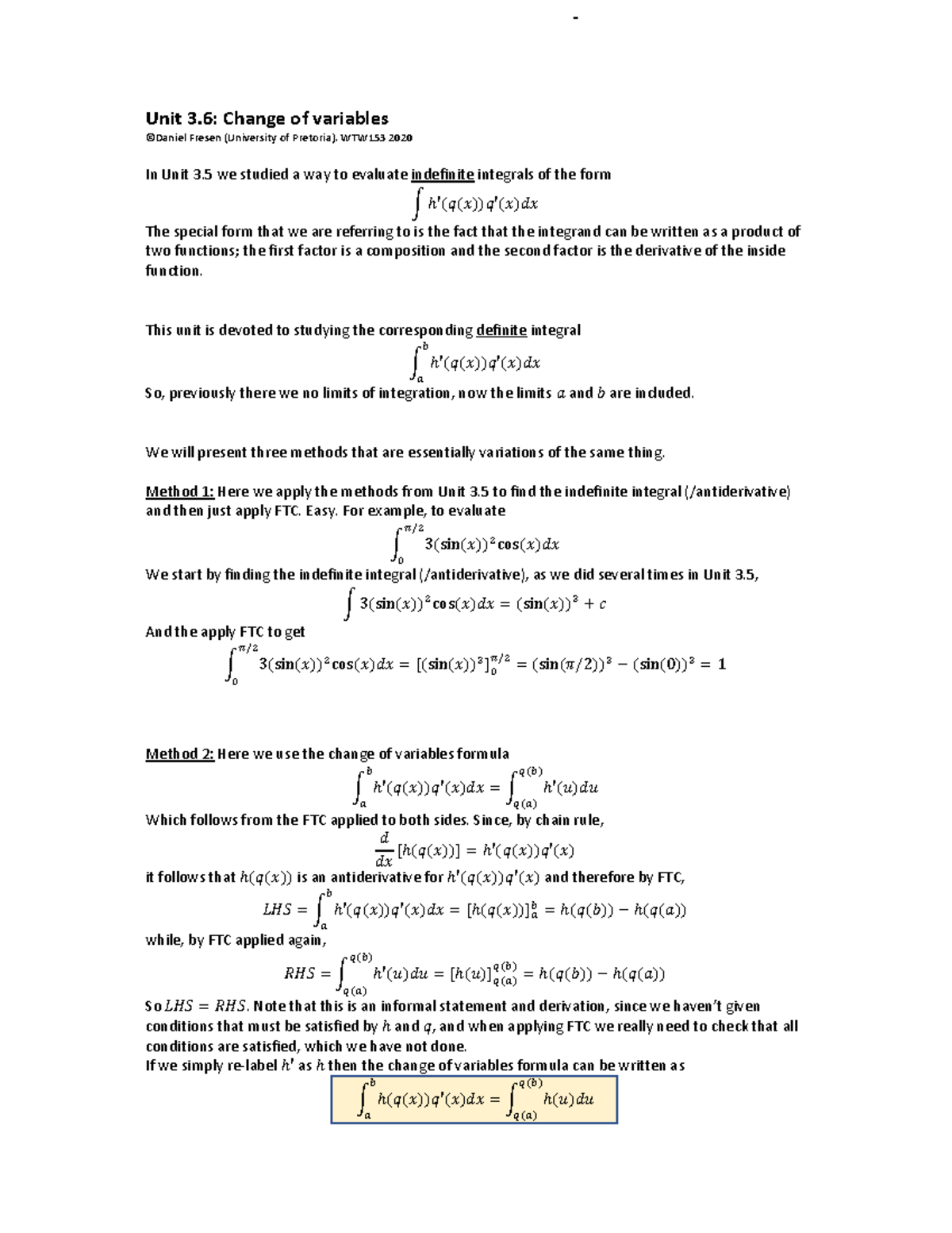 Unit 3.6 change of variables - Unit 3: Change of variables ©Daniel ...