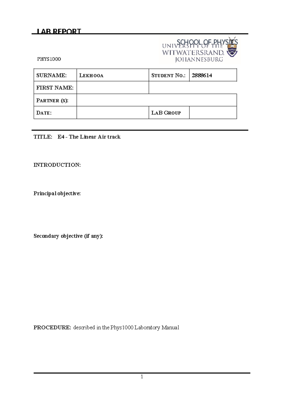 EXP04 - Linear Air Track - Lab Report Template -835028560 - LAB REPORT ...