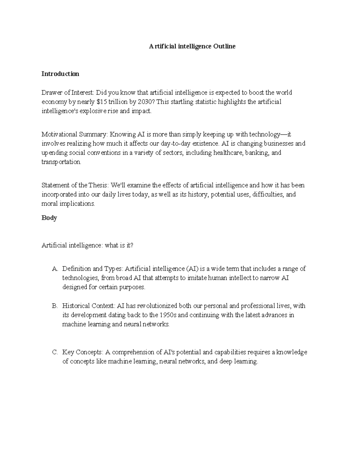 Artificial intelligence Outline 1 - Artificial intelligence Outline ...