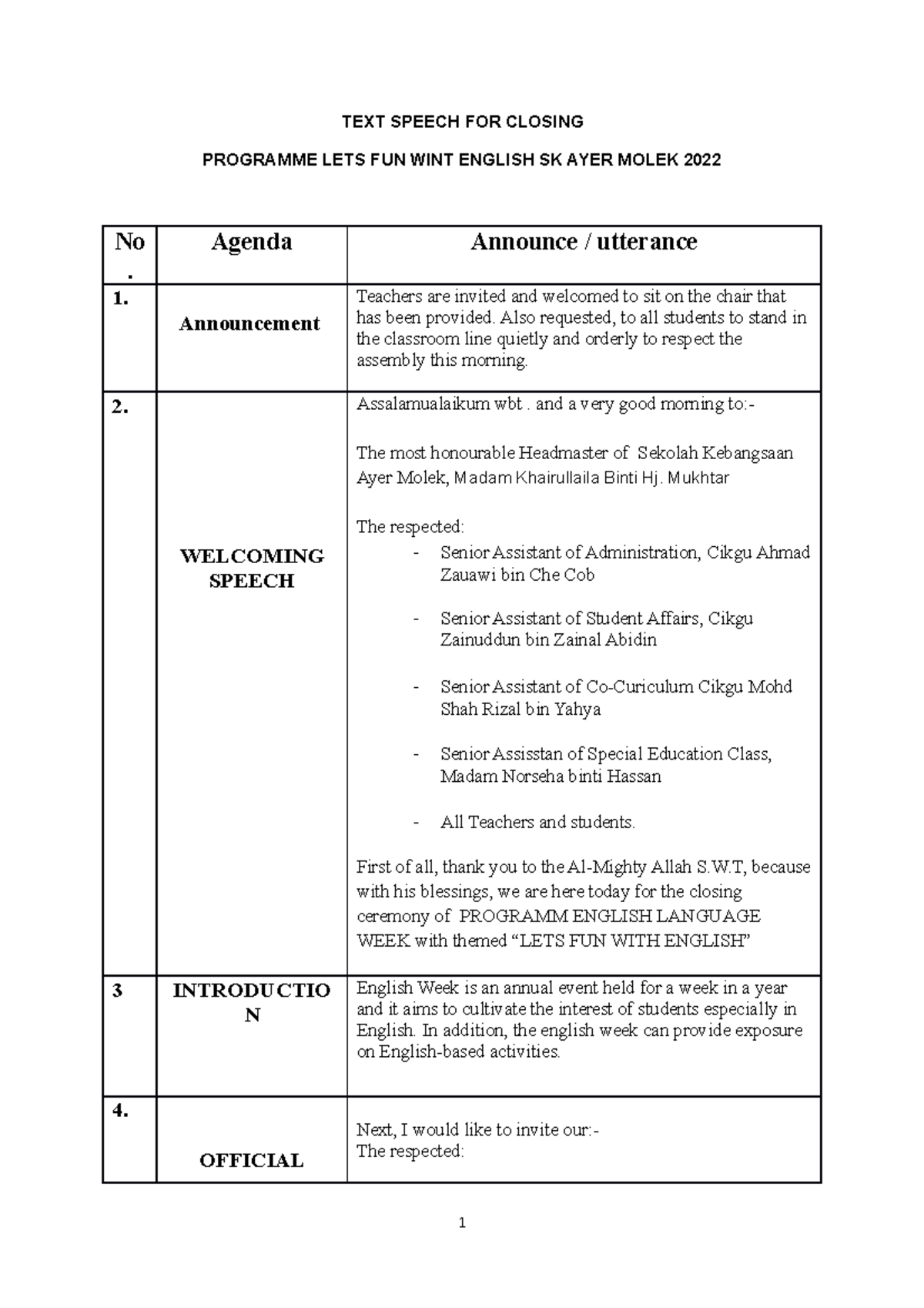 Teks ucapan program Let Fun With English ( Closing) - TEXT SPEECH FOR ...