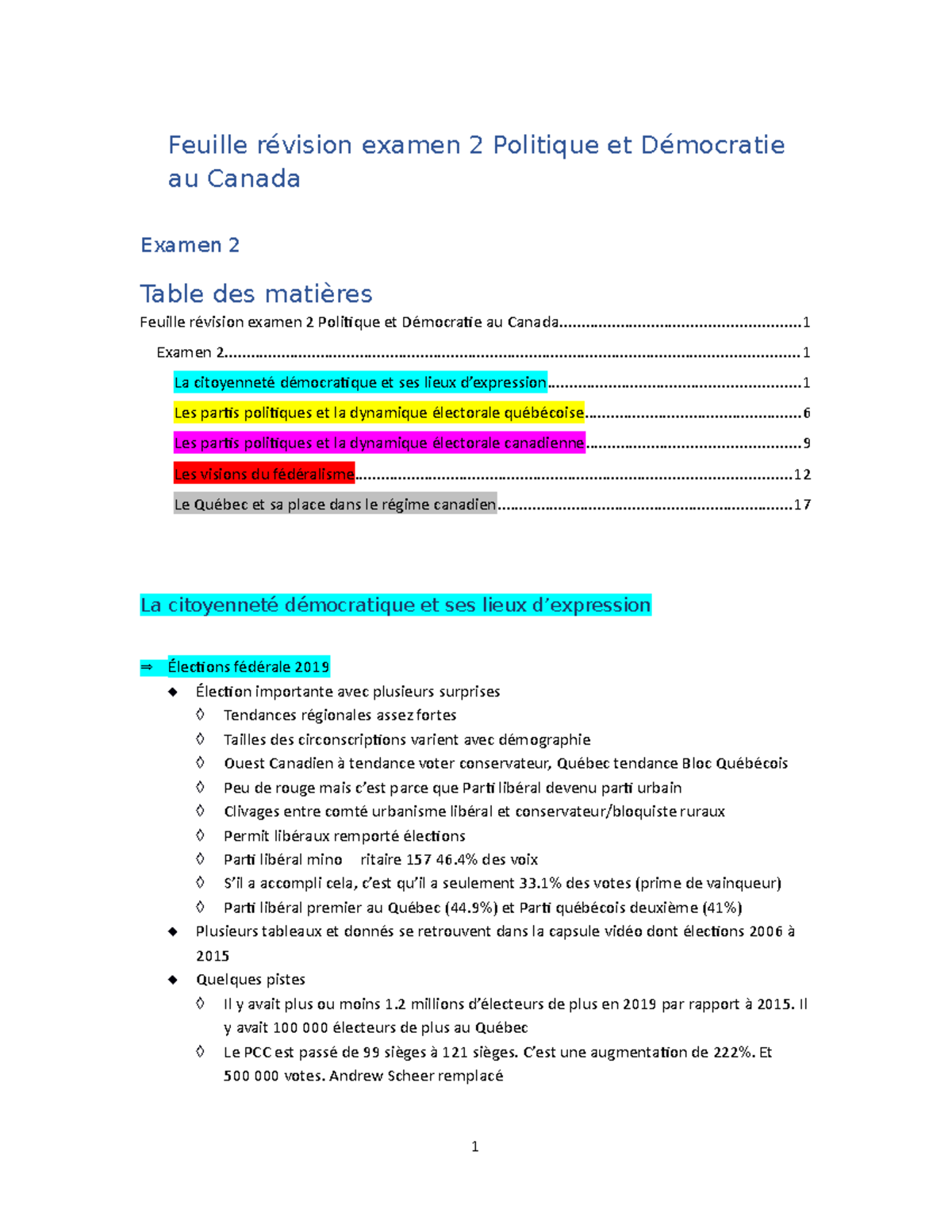 Révision Examen 2 - Feuille révision examen 2 Politique et Démocratie ...