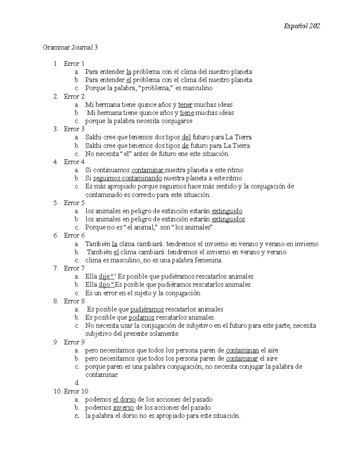 Grammar Journal 3 - A - 202 Grammar Journal 3 1. Error 1 a. Para ...