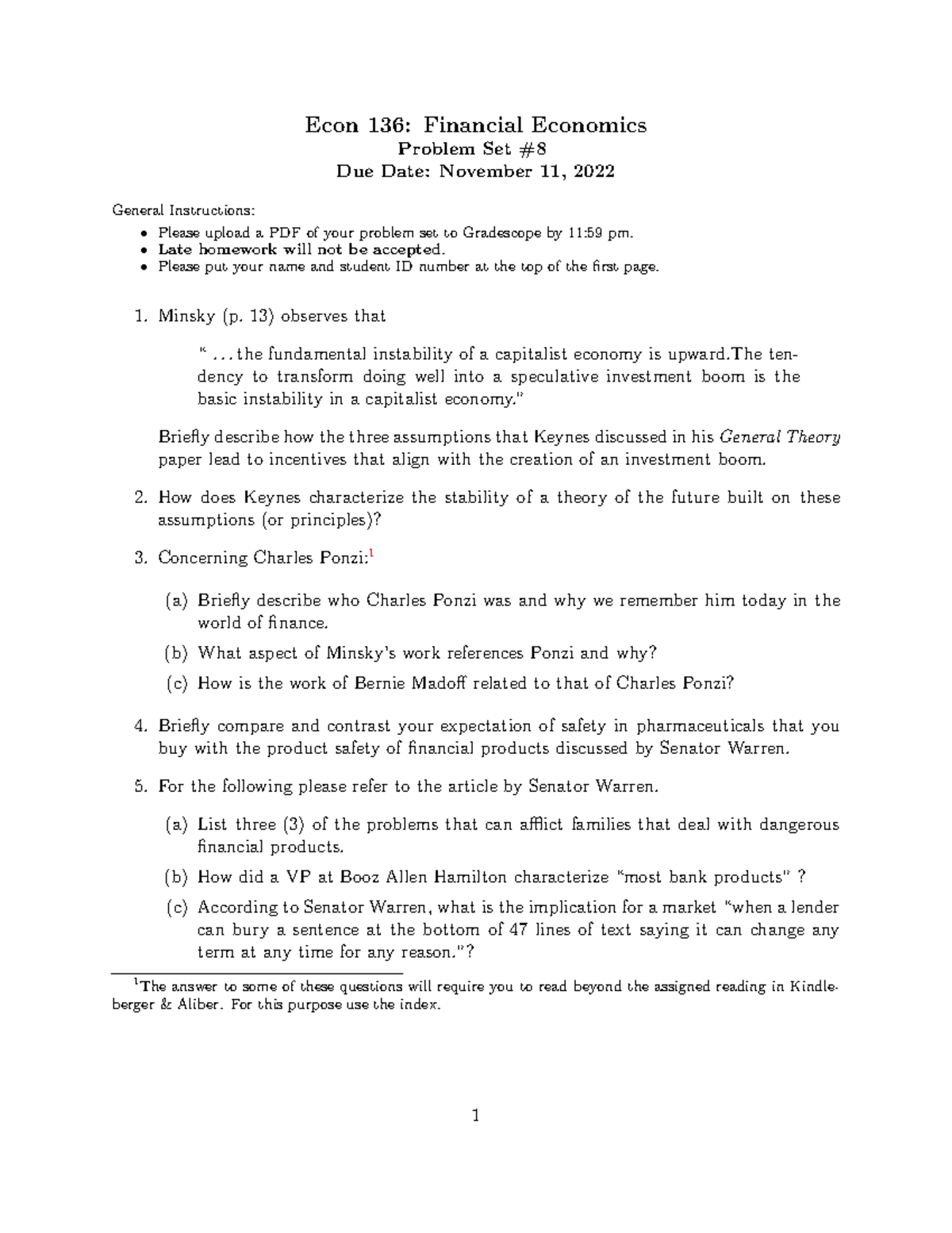 Problem Set 8 Fall 2022 - ECON136 - Econ 136: Financial Economics Problem Set # Due Date ...