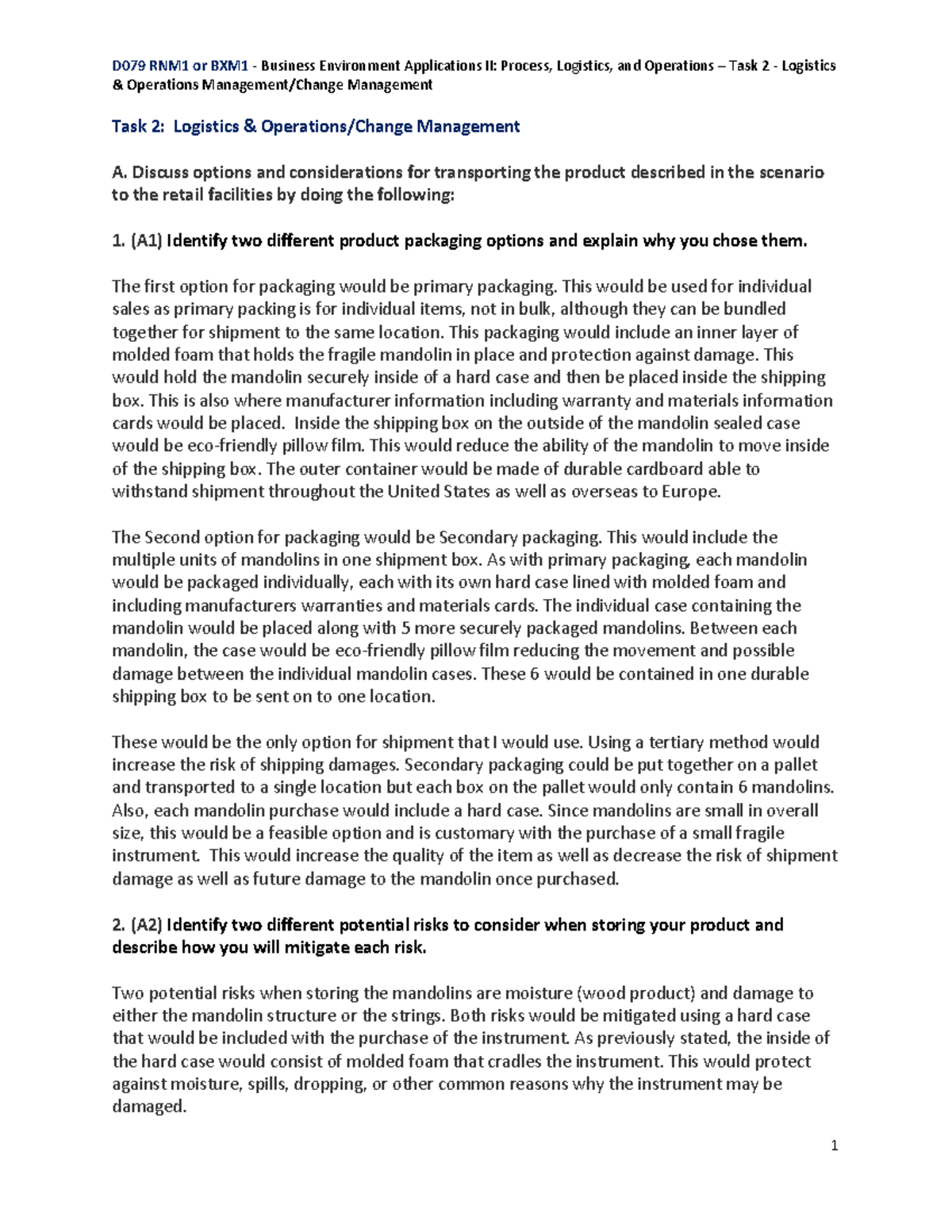 D079-Task 2 - Task breakdown and completed assignment - D079 RNM1 or ...