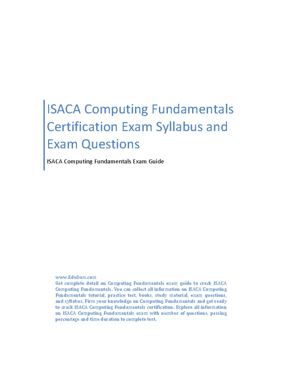 ISACA Computing Fundamentals Certification Exam Syllabus and Exam Questions - ISACA Computing ...