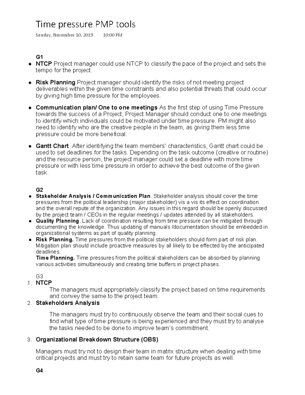 OPS 939 - Project Management in Practice Revision - Week 9 Time ...