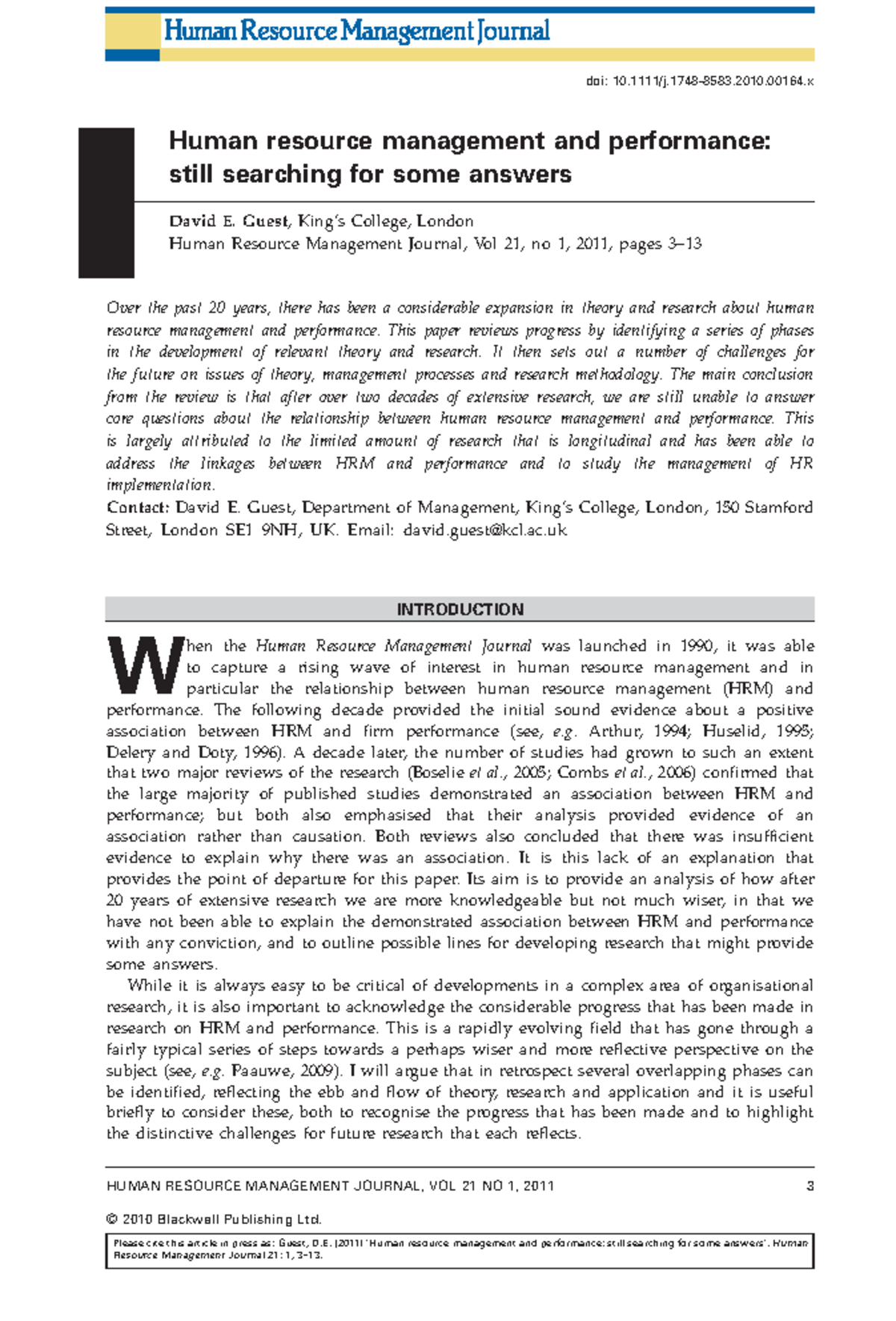 Human resource management and performance - BMAN30042 - Manchester ...