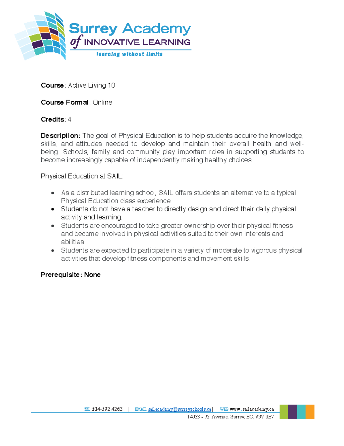 Active Living 10 Course Description - TEL 604-592 | EMAIL sailacademy ...