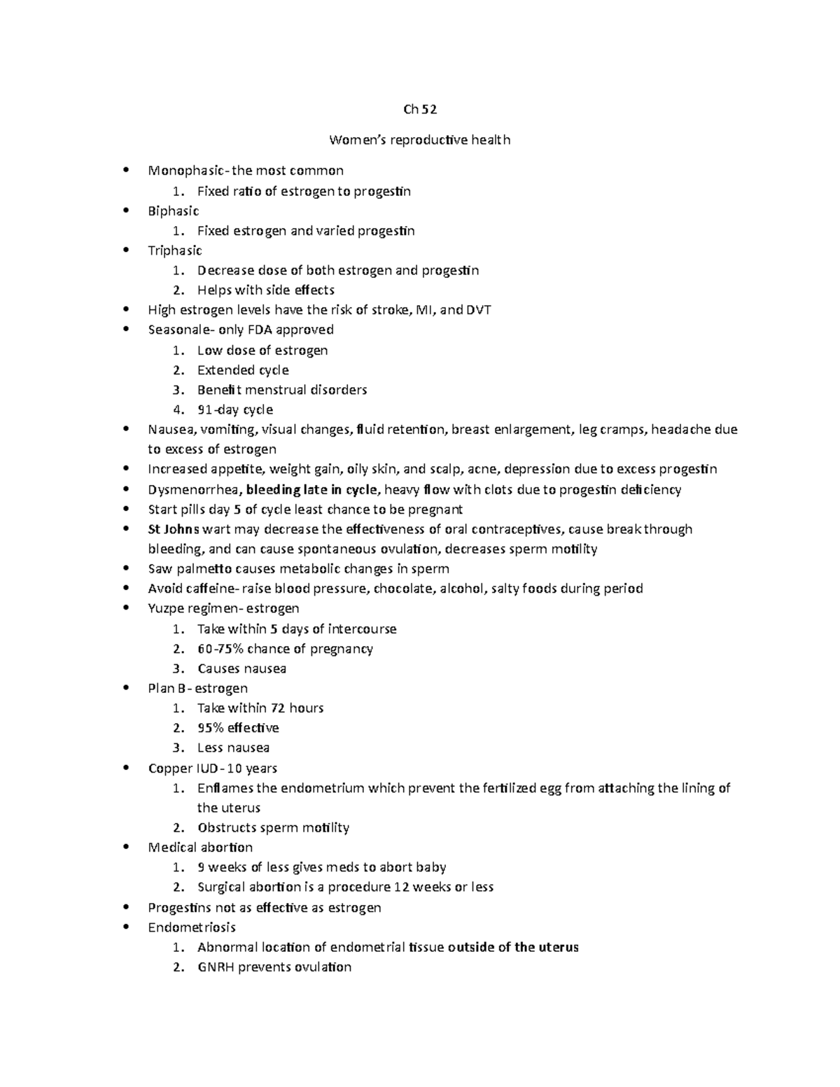 CH 52 Womens reproductive health - Ch 52 Women’s reproductive health ...