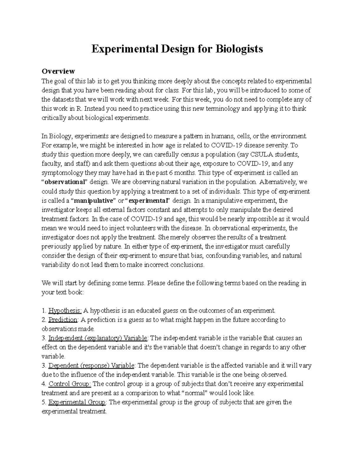 Lab2 experimentaldesignn - Experimental Design for Biologists Overview ...