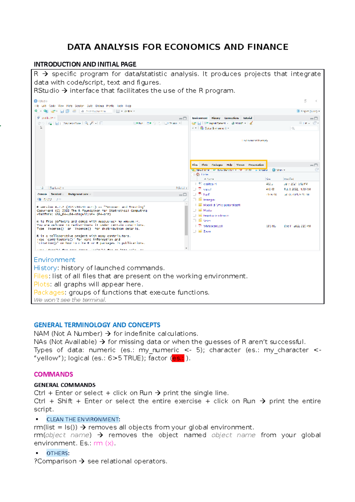 DATA Analysis FOR Economics AND Finance - Data Analysis - Università di ...