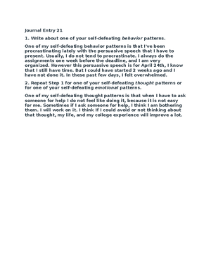 Journal Entry 24 - Journal Entry 24 A. Describe a time when you reacted ...